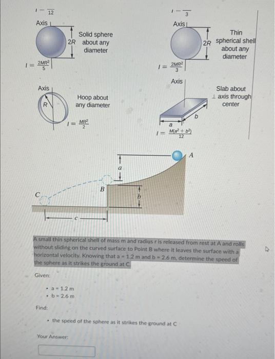 Solved A small thin spherical shell of mass m and radius r | Chegg.com