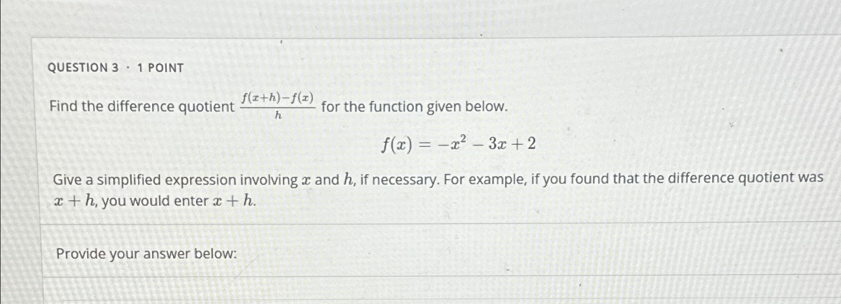 Solved Question 3 1 ﻿pointfind The Difference Quotient 
