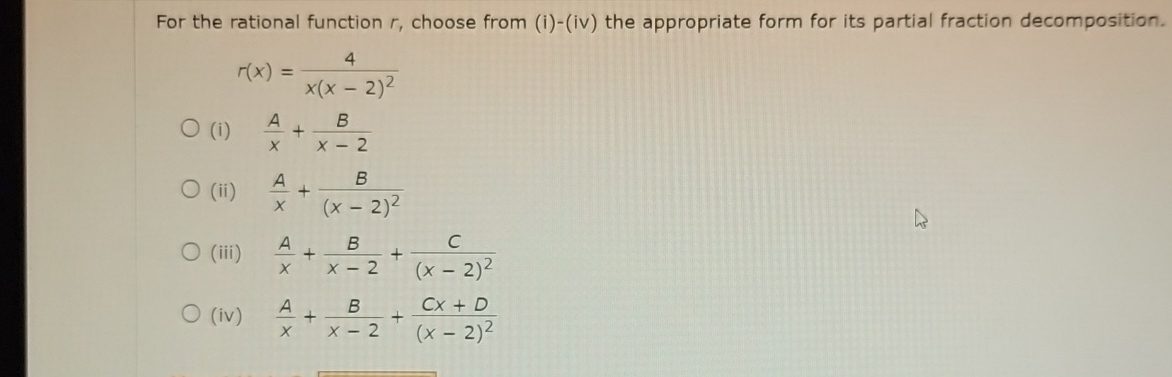 Solved For the rational function r, ﻿choose from (i)-(iv) | Chegg.com