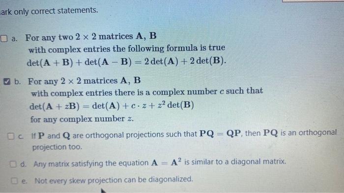 Solved a. For any two 2×2 matrices A,B with complex entries | Chegg.com