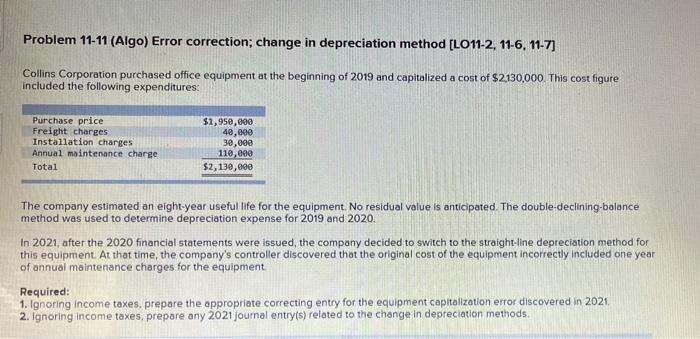 Solved Problem 11-11 (Algo) Error correction; change in | Chegg.com