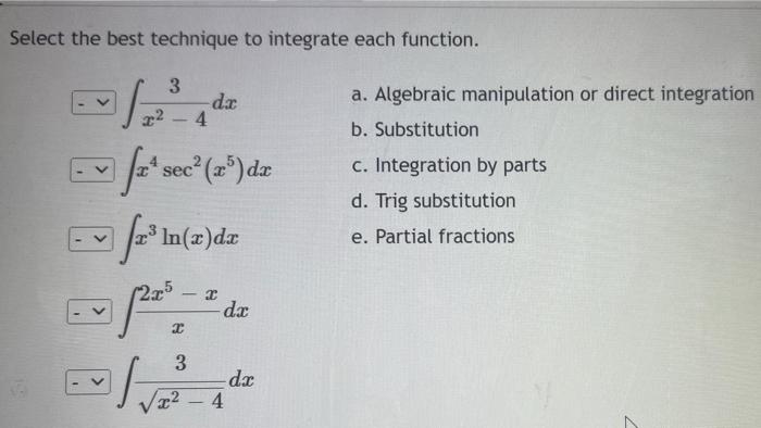 Solved Select the best technique to integrate each function. | Chegg.com