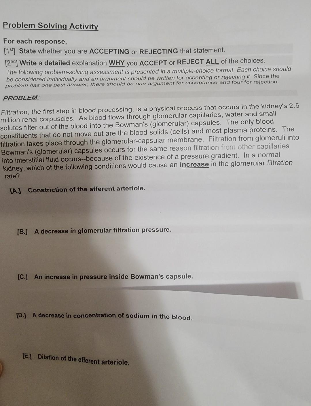 Problem Solving Activity For each response, [1 st | Chegg.com