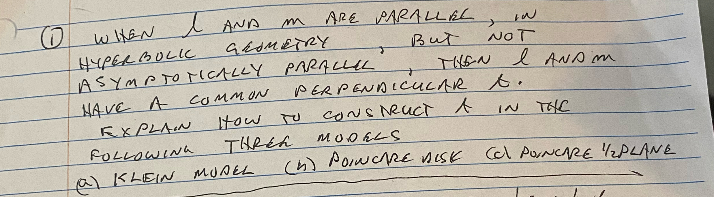 Solved (1) ﻿WIIEN l ﻿ANA M ARE PARALLBL, IN HYPERBOLL | Chegg.com