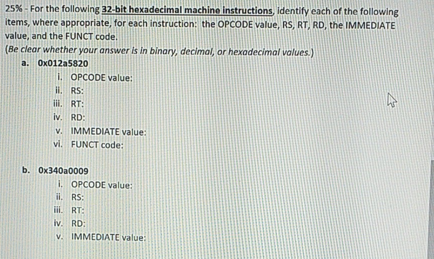 Solved 25% - For the following 32-bit hexadecimal machine | Chegg.com