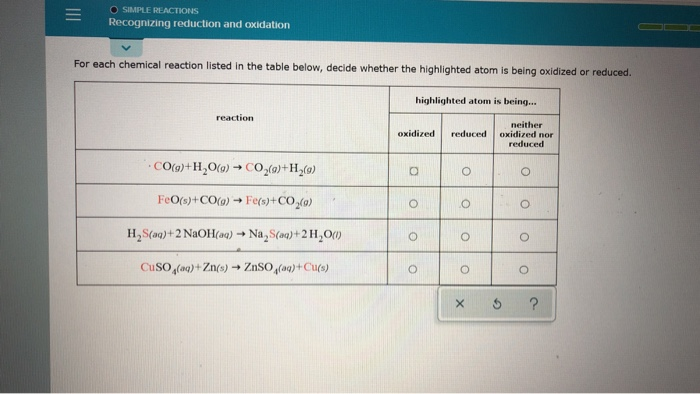 Solved O SIMPLE REACTIONS Recognizing reduction and | Chegg.com