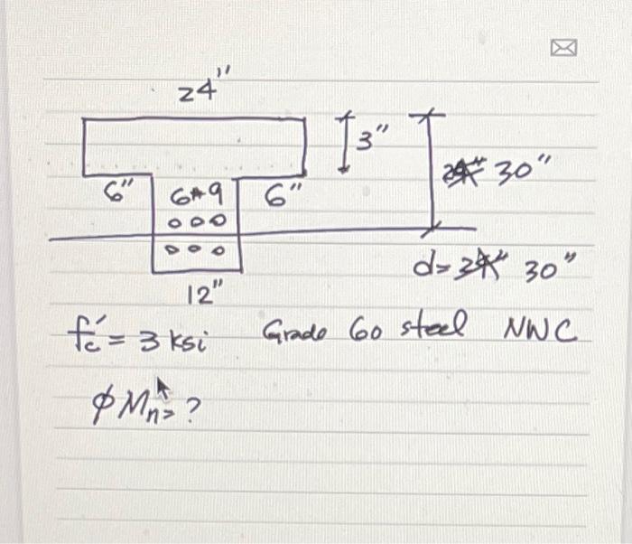 Solved fc′=3ksi Grado 60 steel NWC ϕMn>?A | Chegg.com