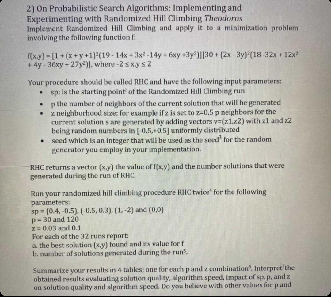 2) On Probabilistic Search Algorithms: Implementing | Chegg.com