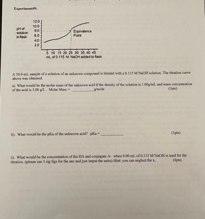 Solved ExperimentH9: A 50.0 mL sample of a solution of an | Chegg.com