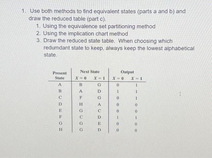 Solved 1. Use both methods to find equivalent states (parts | Chegg.com