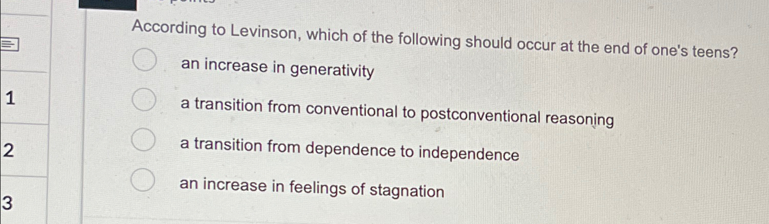Solved According to Levinson, which of the following should | Chegg.com