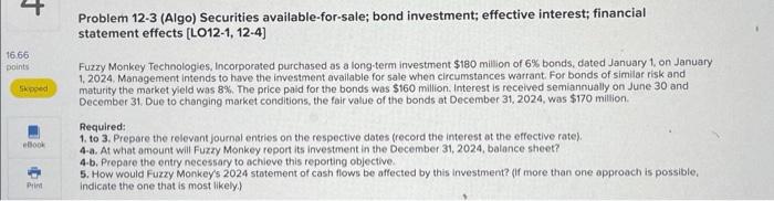Solved Problem 12-3 (Algo) Securities available-for-sale; | Chegg.com