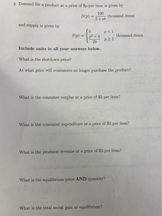 Solved 3. Demand for a product at a price of $p per item is | Chegg.com