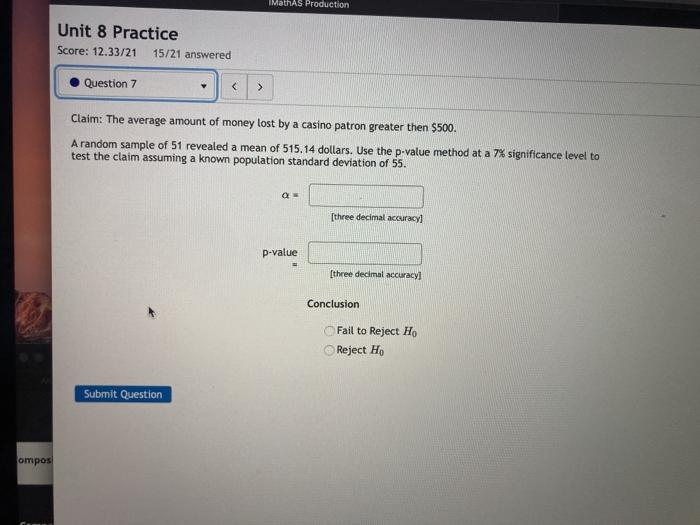 Solved IMathAS Production Unit 8 Practice Score: 12.33/21 | Chegg.com