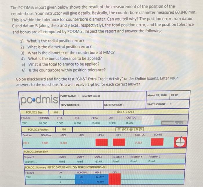 The PC-DMIS report given below shows the result of | Chegg.com