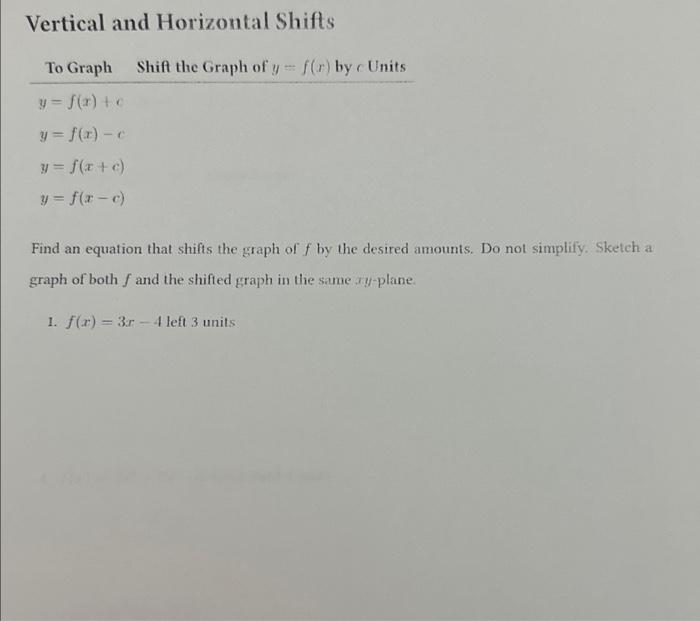 Solved Vertical and Horizontal Shifts To Graph Shift the | Chegg.com