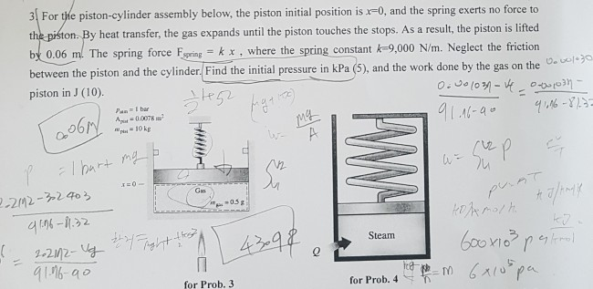 Solved 3. For the piston-cylinder assembly below, the piston | Chegg.com