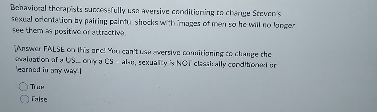 Solved Behavioral therapists successfully use aversive | Chegg.com