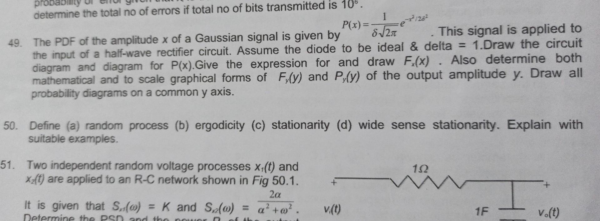 Solved 49. The PDF of the amplitude x of a Gaussian signal | Chegg.com