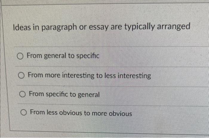 Ideas in paragraph or essay are typically arranged | Chegg.com