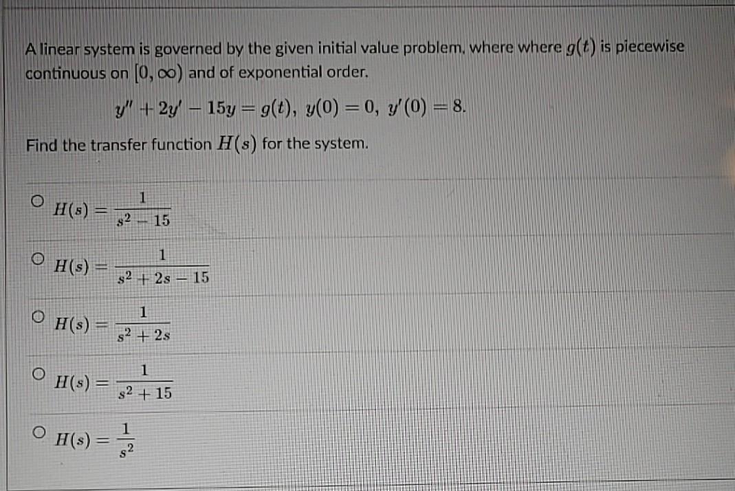 A linear system is governed by the given initial | Chegg.com