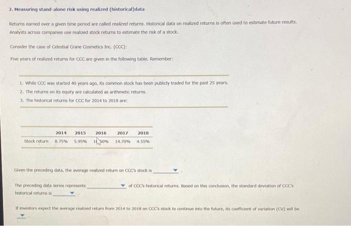 Solved 2. Measuring stand-alone risk using realized | Chegg.com