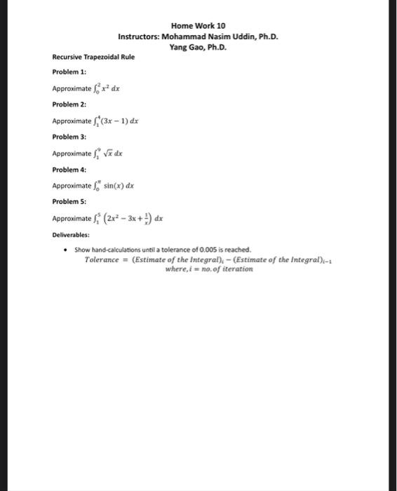 Solved Home Work 10 Instructors: Mohammad Nasim Uddin, Ph.D. | Chegg.com