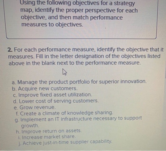 Solved Using the following objectives for a strategy map, | Chegg.com