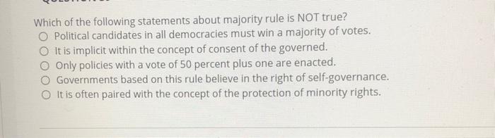Solved Which of the following statements about majority rule | Chegg.com
