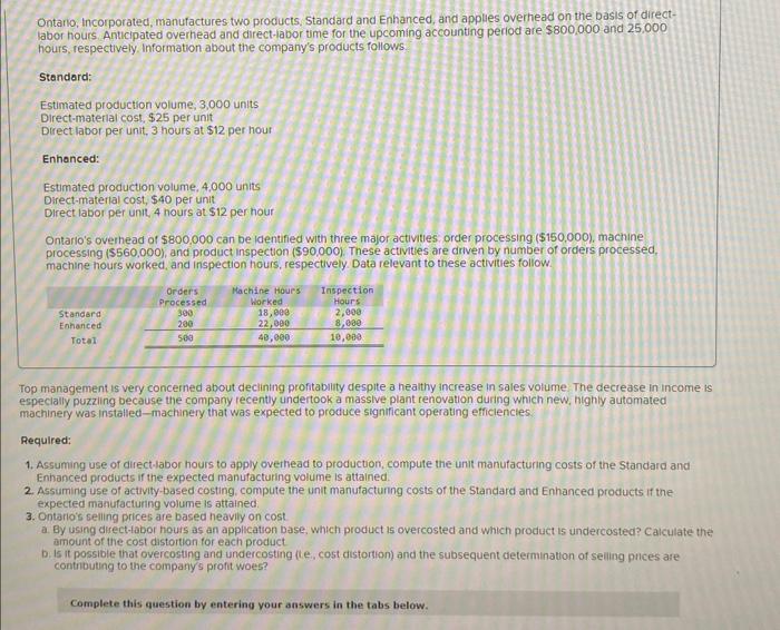 Direct-materlai cost, $40 per unit Direct labor per | Chegg.com
