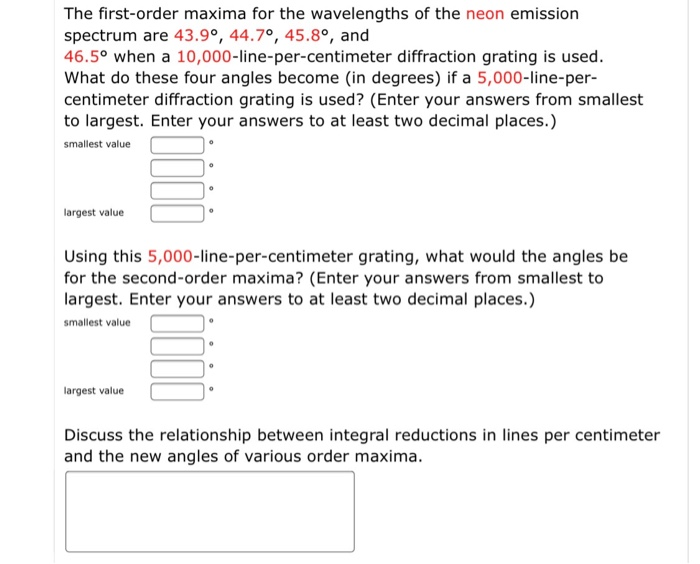 Solved The first-order maxima for the wavelengths of the | Chegg.com