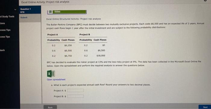 Solved Excel Online Structured Activity: Project risk | Chegg.com
