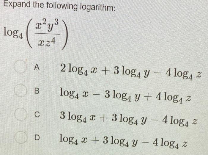 Solved Expand the following logarithm: 2.,3 х log4 X24 A 2 | Chegg.com