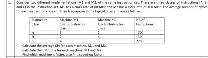 Solved 1. Consider two different implementations, M1 and M2, | Chegg.com