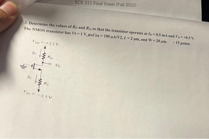 Solved 3. Determine the values of RD and RS,s0 that the | Chegg.com