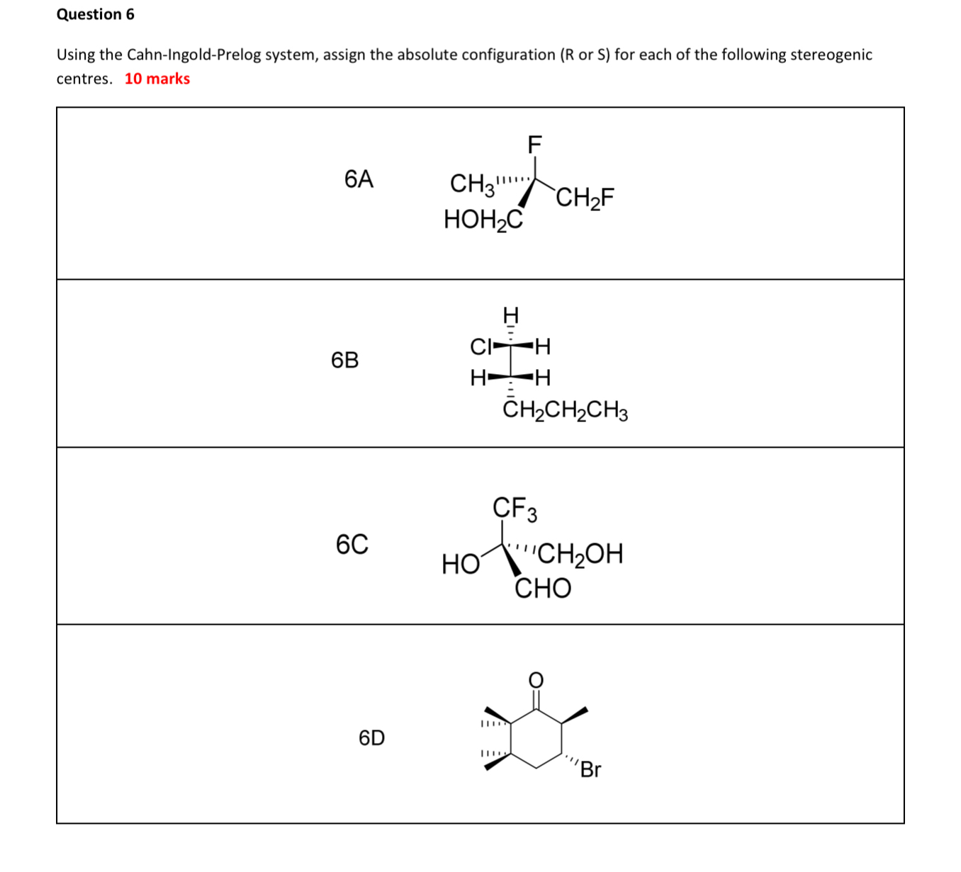 Solved Question 6Using the Cahn-Ingold-Prelog system, assign | Chegg.com