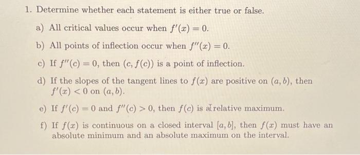 Solved 1. Determine whether each statement is either true or | Chegg.com