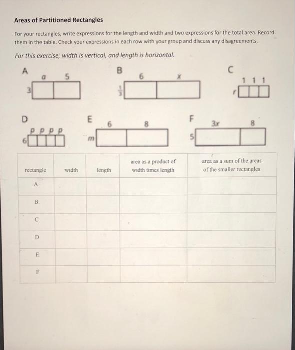 Solved Areas of Partitioned Rectangles For your rectangles, | Chegg.com