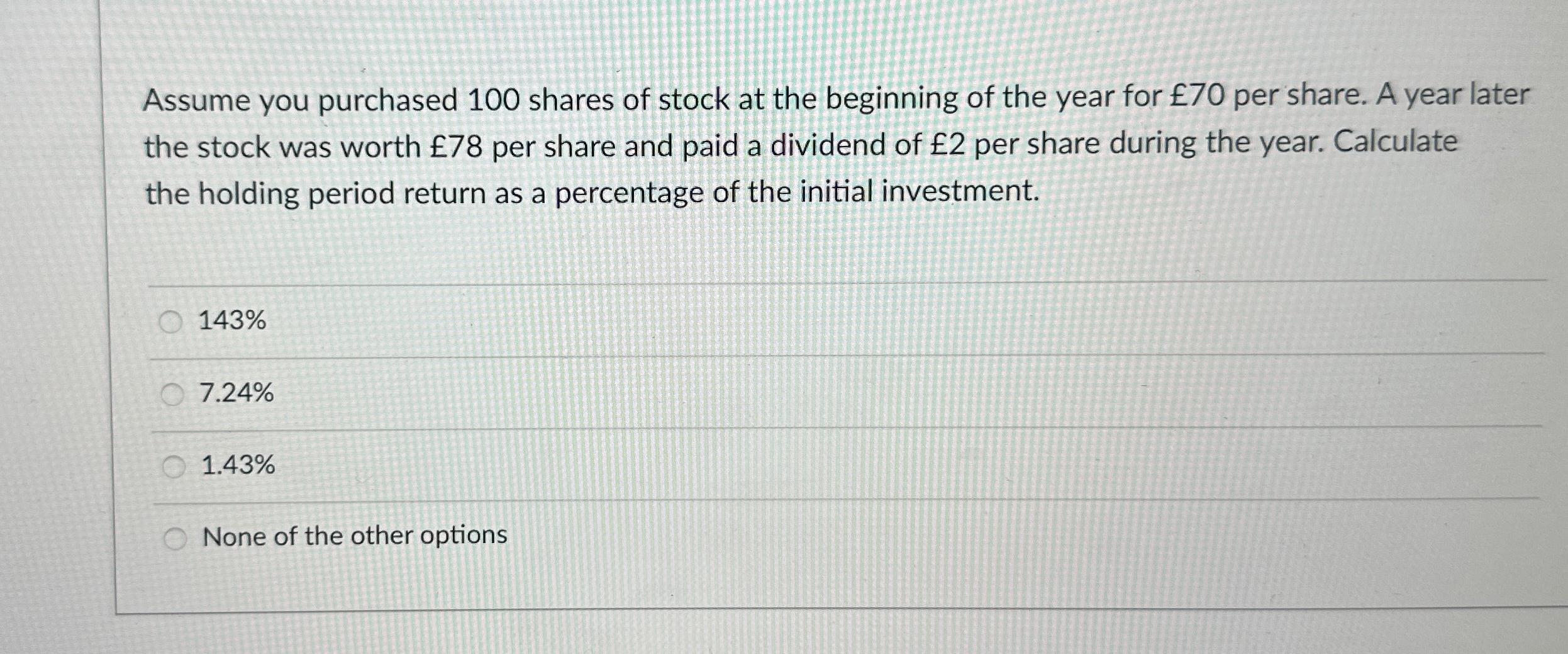Solved Assume you purchased 100 ﻿shares of stock at the | Chegg.com