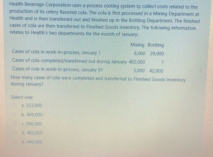Solved Health Beverage Corporation uses a process costing | Chegg.com