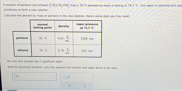 Solved A solution of pentane and ethanol (CH3CH₂OH) that is | Chegg.com