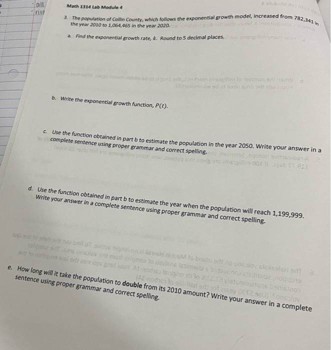 Solved - all. Math 1314 Lab Module 4 3. The population of | Chegg.com