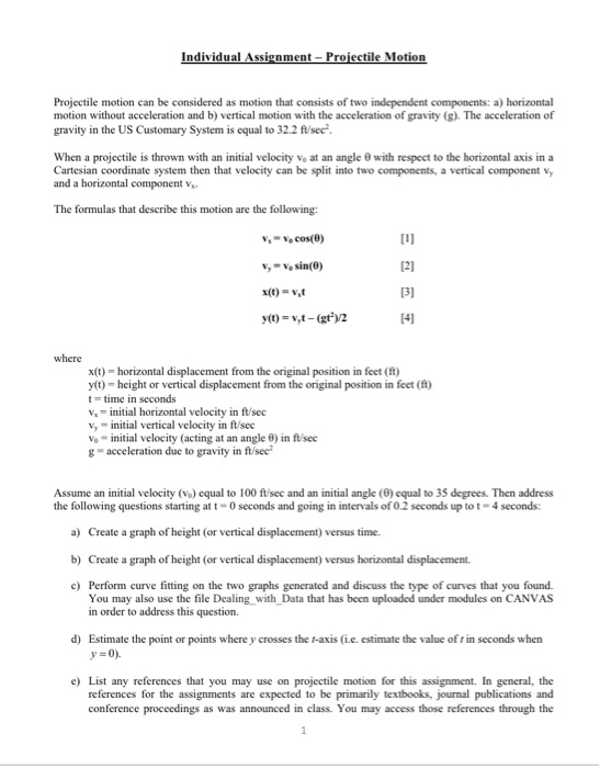 Solved Individual Assignment - Projectile Motion Projectile | Chegg.com