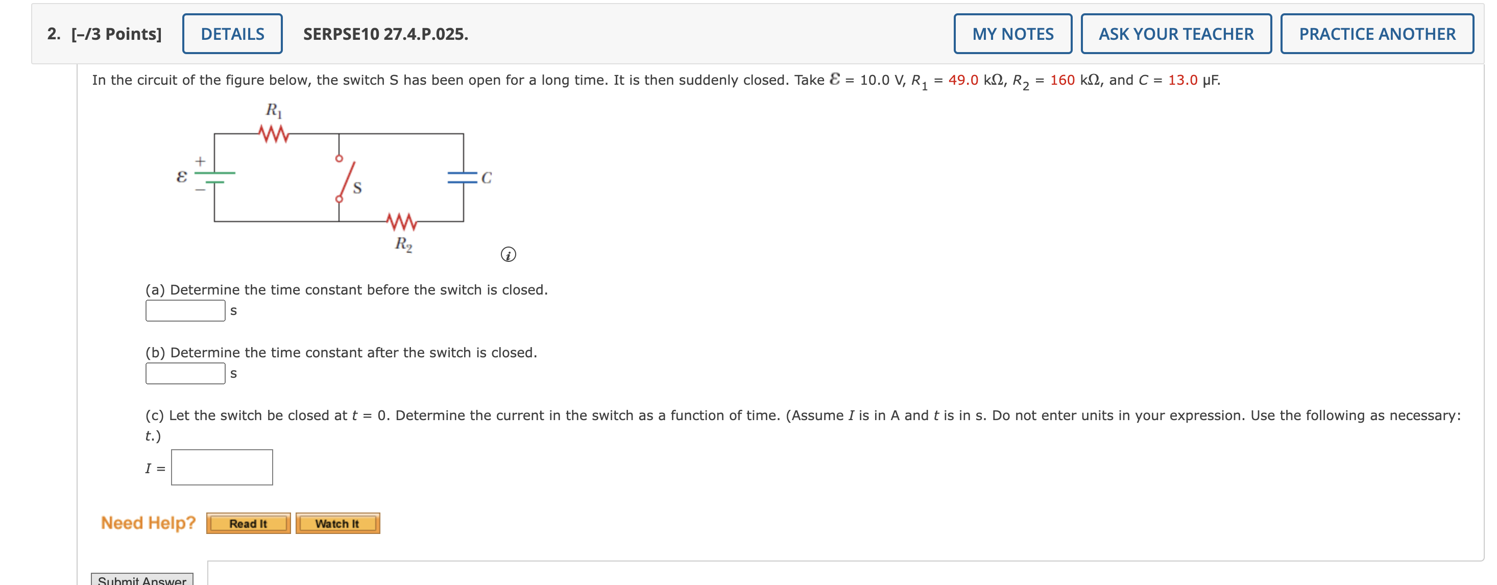 Solved In the circuit of the figure below, the switch S ﻿has | Chegg.com