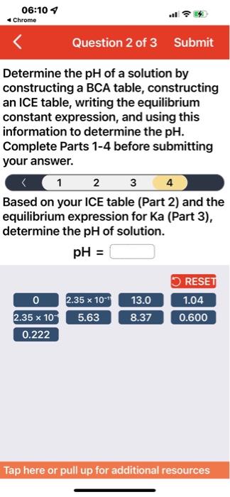 Solved Determine the pH of a solution by constructing a BCA | Chegg.com