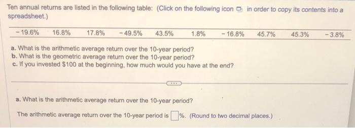 Solved Ten annual returns are listed in the following table: | Chegg.com