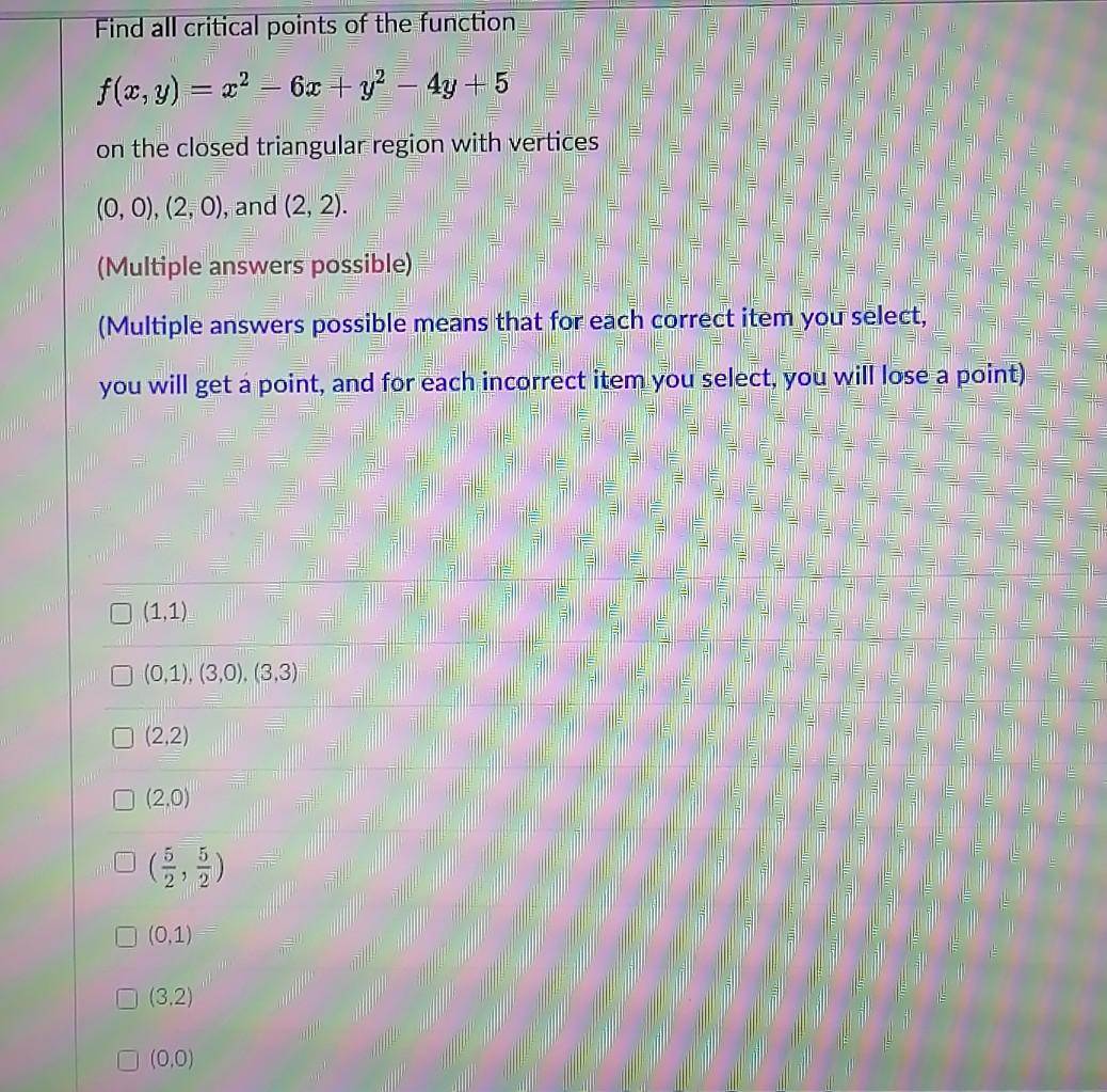 Solved Find all critical points of the function f(x,y) = x2 | Chegg.com