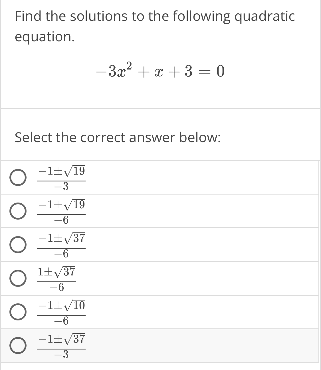 Solved Find the solutions to the following quadratic | Chegg.com