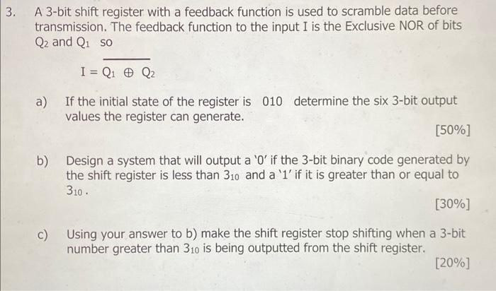 Solved A 3-bit shift register with a feedback function is | Chegg.com