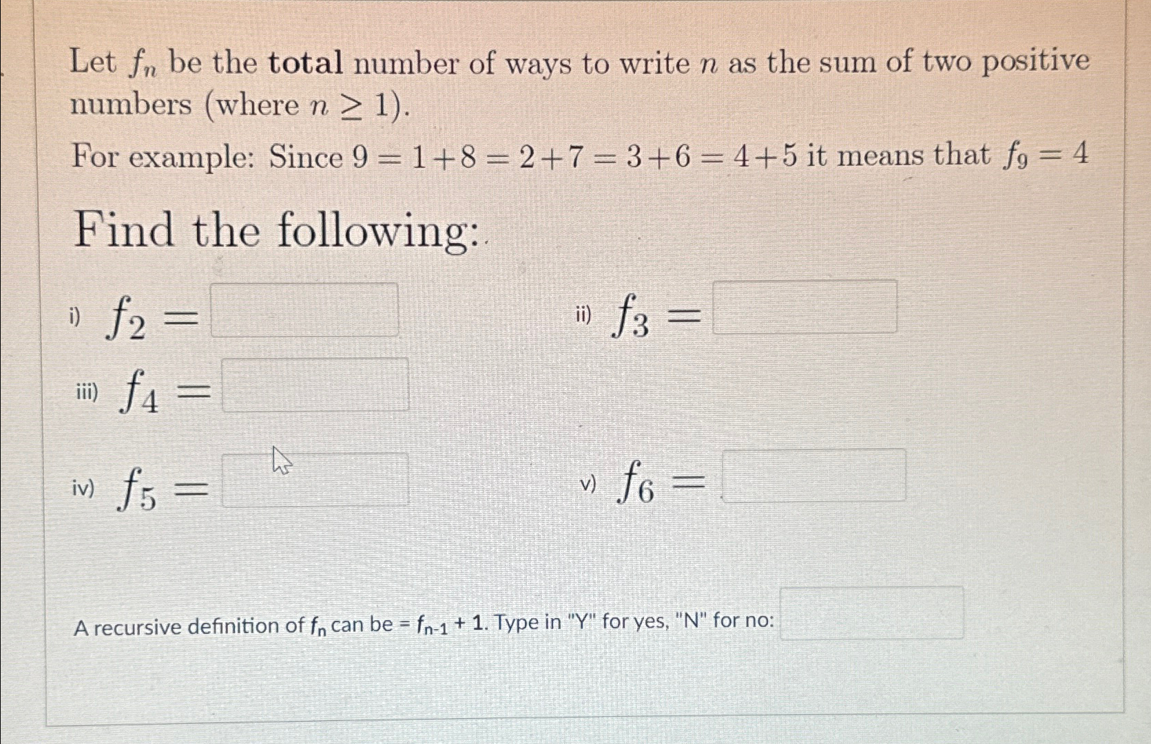 Solved Let fn ﻿be the total number of ways to write n ﻿as | Chegg.com